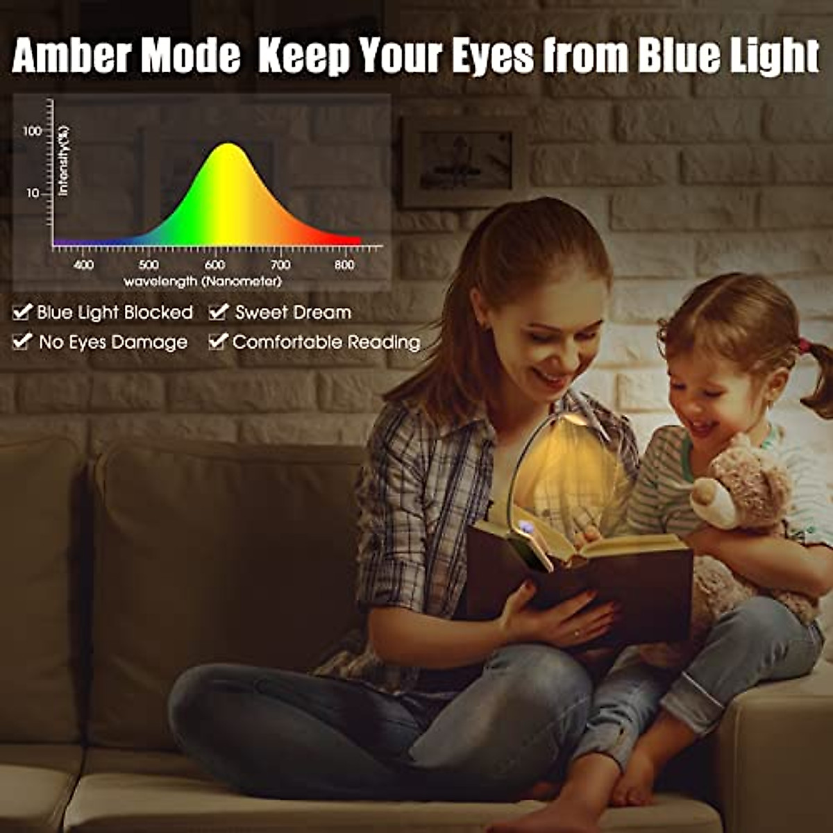 LOYAL SEA Rechargeable Book Light Clip on for Reading in Bed, Eye Care Stepless Dimming 3 Colour Modes Reading Light for Books in Bed, Reading Book Lamp for Bedside Table, Perfect for Readers, Kids