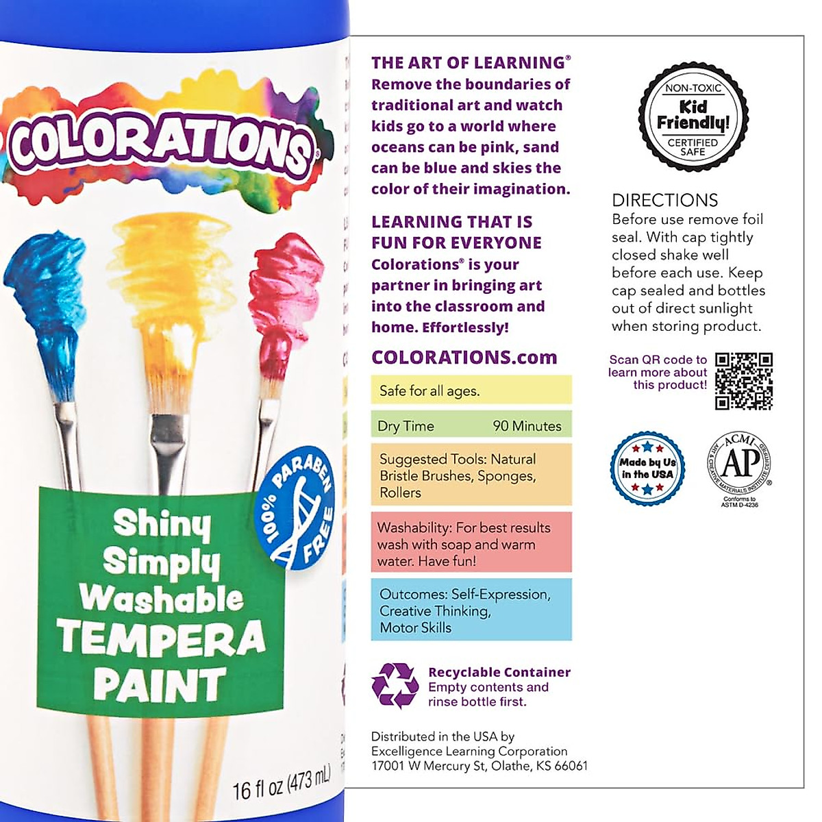 Colorations Washable Tempera Shiny, Metallic Effect Paint, 16 fl oz, Set of 8 Colors, Non Toxic, Vibrant, Bold, Kids Paint, Craft, Hobby, Fun, Art Supplies