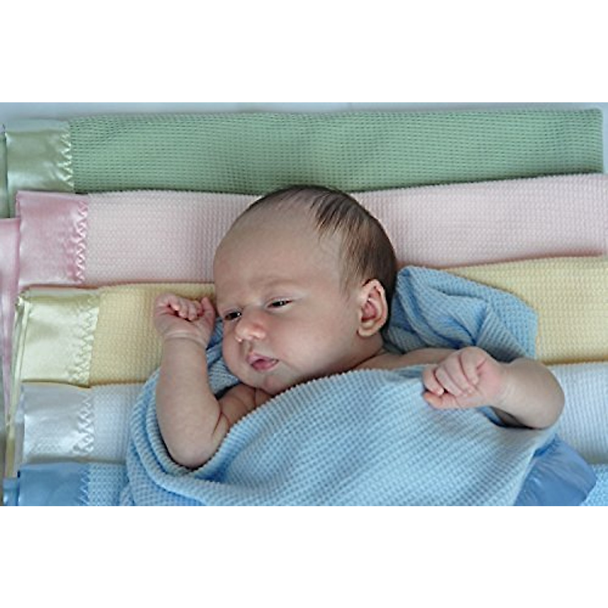 Quadow Thermal Waffle Weave Baby Blanket with Satin Nylon Trim (Ivory)