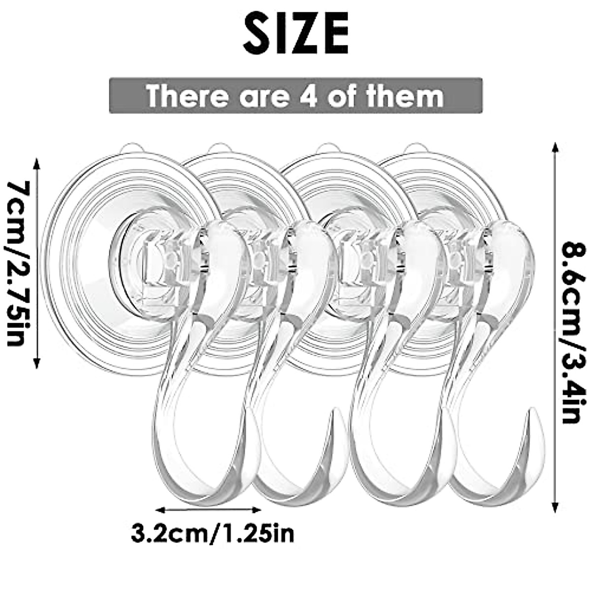 Theshai 4 Pack Suction Cup Heavy-Duty Hook, Large Clear Reusable Wreath Vacuum Hook, for Glass Windows Windshield Tile Kitchen Bathroom Mirror Shower Wall Terrarium to Hang Bags Coats Umbrellas