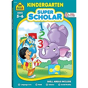 School Zone - Kindergarten Super Scholar Workbook - 128 Pages, Ages 5 to 6, Shapes, Colors, Beginning Sounds, Identifying Patterns, and More