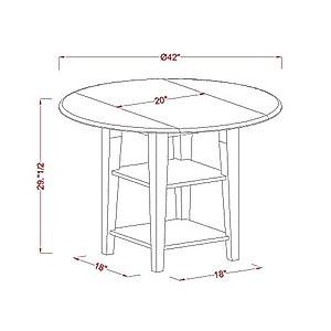 East West Furniture SUBO5-LWH-LC 5 Piece Dining Set Includes a Round Dining Table with Dropleaf & Shelves and 4 Faux Leather Kitchen Room Chairs, 42x42 Inch, Linen White