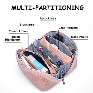 Travel Makeup Bags Cosmetic Organizer Bag: 3-Set Large Capacity Make up Bag - PU Leather Toiletry Bag for Women - Wide Open Portable Pouch with Divider & Handle