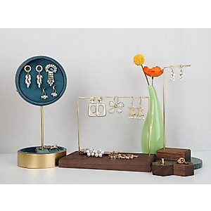 GemeShou Walnut Brass Jewelry Storage Display, Wooden earring organizer for dangle hoop hook, Earring display stands for boutique Closet show【Walnut U Shelf Height 5.91"-Big】