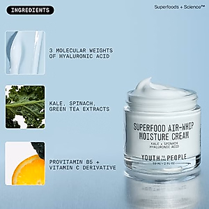 Youth To The People Air-Whip Moisture Face Cream - Gel Moisturizer & Face Primer - Lightweight Green Tea + Hydrating Hyaluronic Acid Moisturizer - Plumping, Anti-Aging, Sensitive Vegan Skincare (2oz)