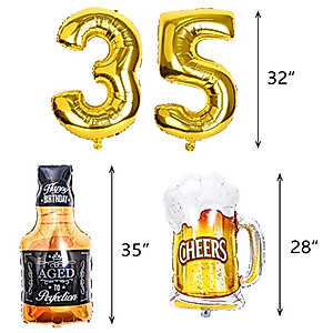 35th Birthday Decorations, 35 Years Anniversary Decorations for Men Women, Cheers to 35 Years Banner, 32 Inch Number 35 Gold Foil Balloon, 35 Sign Latex Balloon, Cheers Cup Foil Balloon for Wedding Anniversary Party Supplies