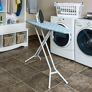 StateOJ 4 Leg Steel Top Folding Ironing Board with White Frame & Blue Lattice Cover Ironing Board Iron Board Apartment Essentials Laundry Organizer Folding Board