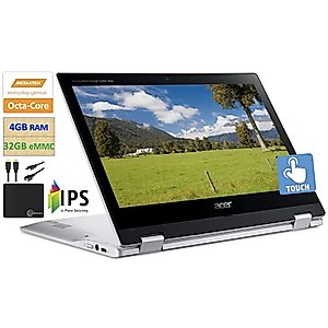 2021 Newest Acer X360 Chromebook Spin 2-in-1 Convertible Laptop Student Business, MediaTek MT8183C 8-Core Processor,11.6" HD Touch IPS, 4GB RAM, 32GB eMMC,Wi-Fi 5,Bluetooth 5,Chrome OS+ Marxsol Cables