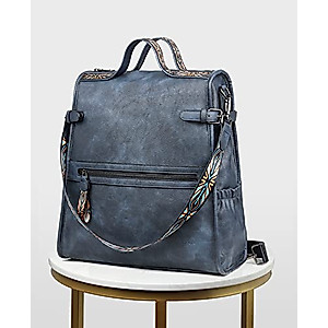 FADEON Womens Leather Backpack Purse Designer Travel Ladies Shoulder Bag Back Opening Backpack Purses for Women Blue