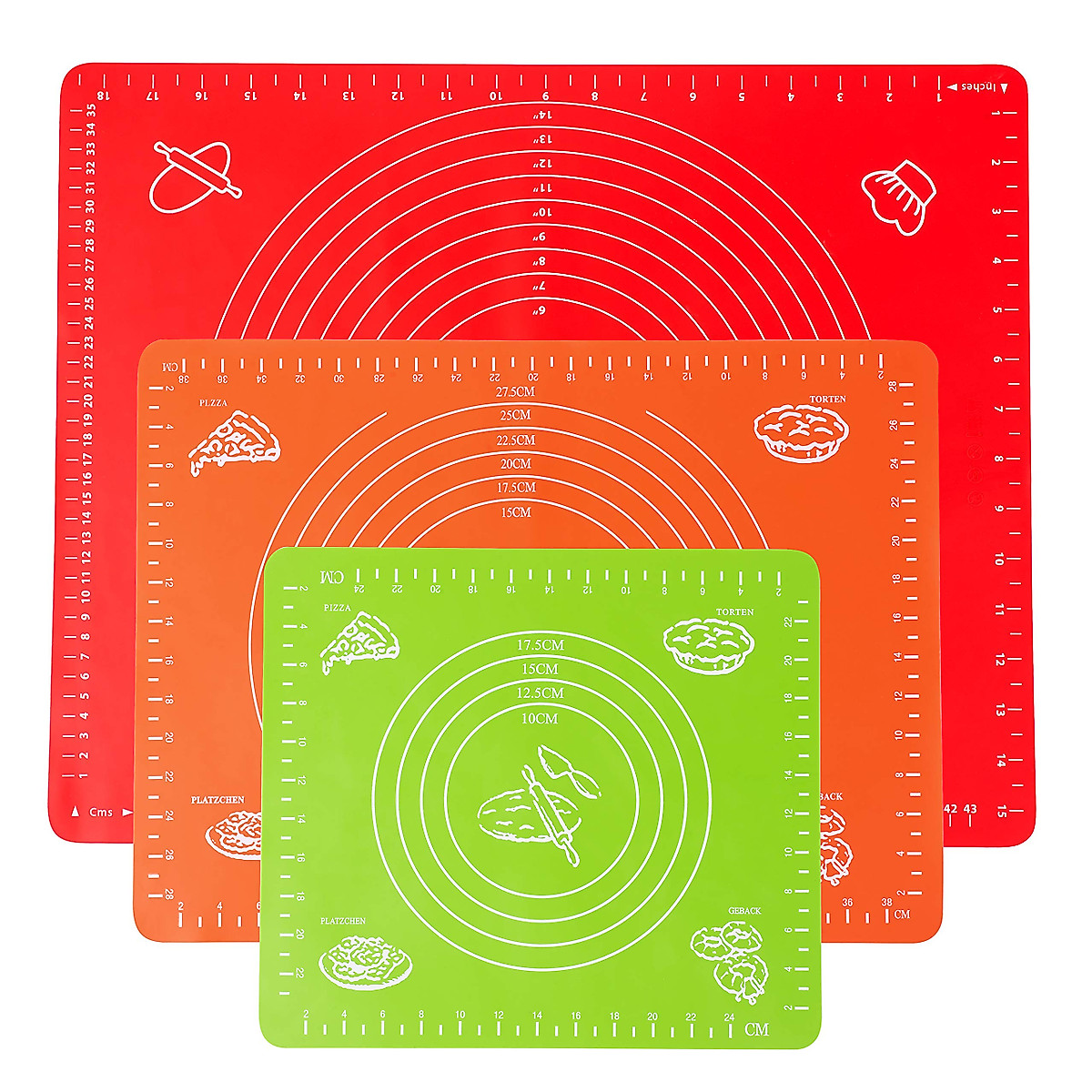 POPCO Pack of 3 Silicone Baking Mats Set, Cooking Mats Professional Non-Stick Liner for Making Cookies, Macarons, Bread and Pastry (Multicolor)