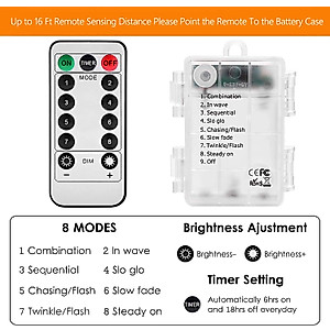 Bebrant LED Rope Lights Battery Operated String Lights-40Ft 120 LEDs 8 Modes Outdoor Waterproof Fairy Lights Dimmable/Timer with Remote for Camping Party Garden Holiday Decoration