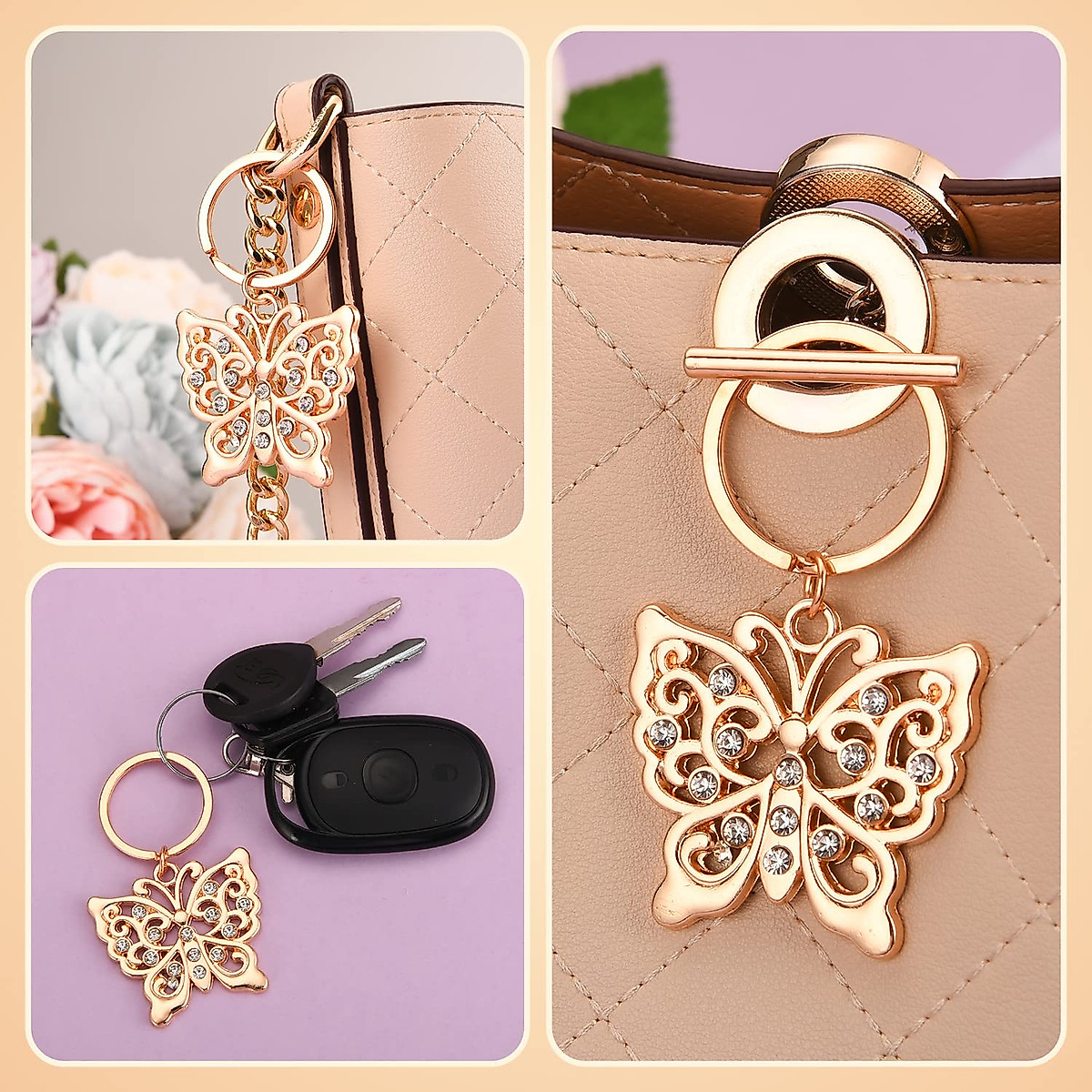 50pcs Butterfly Keychain/Keyring for Baby Shower,Wedding or Bridal Shower Party Favors,Gift,Souvenirs to Guests (Golden Butterfly)