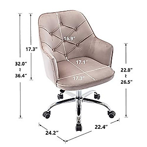 Goujxcy Home Office Chair, Velvet Desk Chair Modern Adjustable Swivel Chair, Upholstered Task Chair Accent Chair Executive Chair Vanity Desk Chair (Grey)