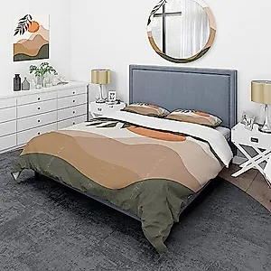 DESIGN ART Designart 'Abstract Red Moon in Earth Toned Mountains I' Modern Duvet Cover Comforter Set Twin Cover + Comforter + 1 Sham 3 Piece
