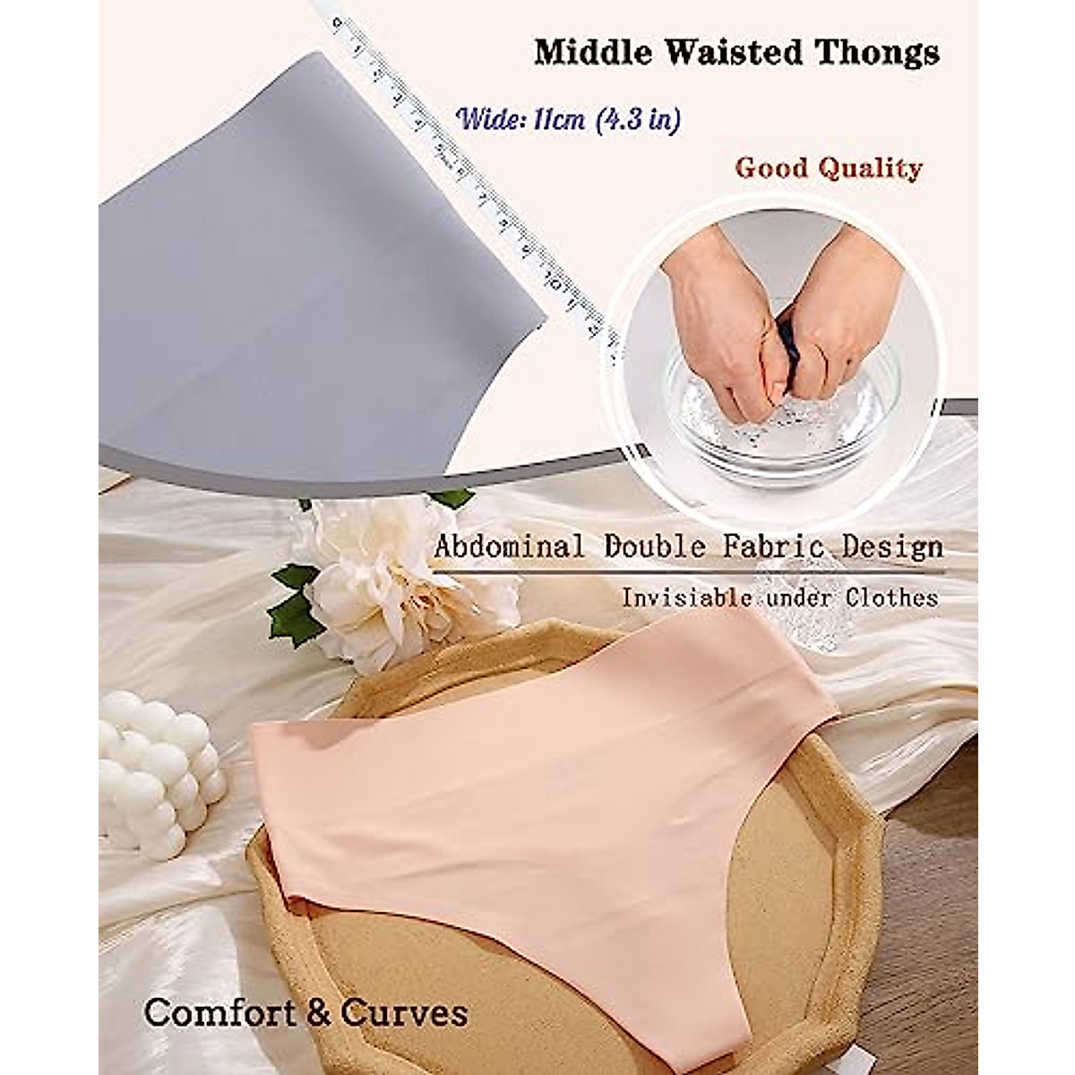 Knowyou High Waisted Thongs for Women Seamless Underwear for Women No Show Sexy Breathable Panties for Laides 6 Pack