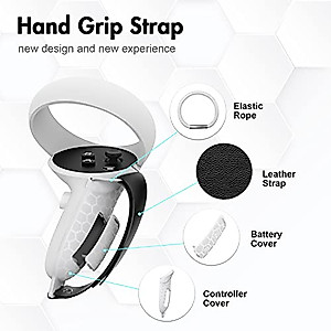 AMVR Touch Controller Grips for Oculus Quest 2 - Adjustable Leather Hand Straps with Battery Door Open Accessories, Meta Quest2 Elastic Handband Anti Throw, Relax Hands Enhance Holding