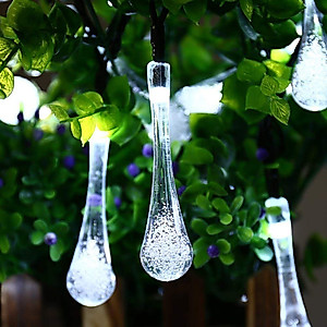 Icicle Solar String Lights, 24.6ft Solar Outdoor Lights with 40 Waterproof LED, 8 Modes Waterdrop Decoration Lights for Garden, Patio, Lawn, Gazebo, Fence, Wedding, Holiday, Party (White)