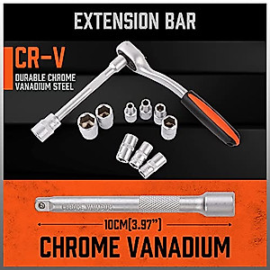 HORUSDY 12-Pieces 1/4” Ratchet Socket Wrench Set, Drive Socket Set, 4mm -13mm Sockets and, Quick Released Ratchet Handle and 10 cm Extension Bar