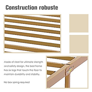 AUFANK Queen Size Canopy Bed Frame Four-Poster Metal Platform Bed with Headboard and Footboard Sturdy Heavy Duty Steel Slat Support No Box Spring Needed Gold