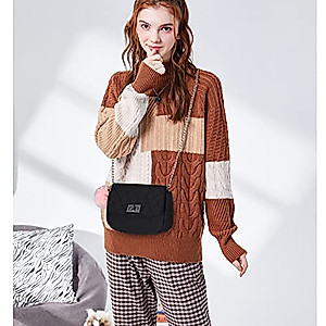 JSTRIVE Cute Purses for Teen Girls Small Purse and Quilted Crossbody bags for Women with Chain Strap, Nylon Lightweight, 8” Black