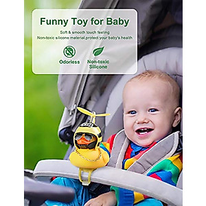 Duck Toy Car Decorations, Rubber Duck Car Ornaments for Dashboard, Yellow Duck Bike Bell with Propeller Helmet & Horn Light for Kids, Adults, Men, Women (Bee)