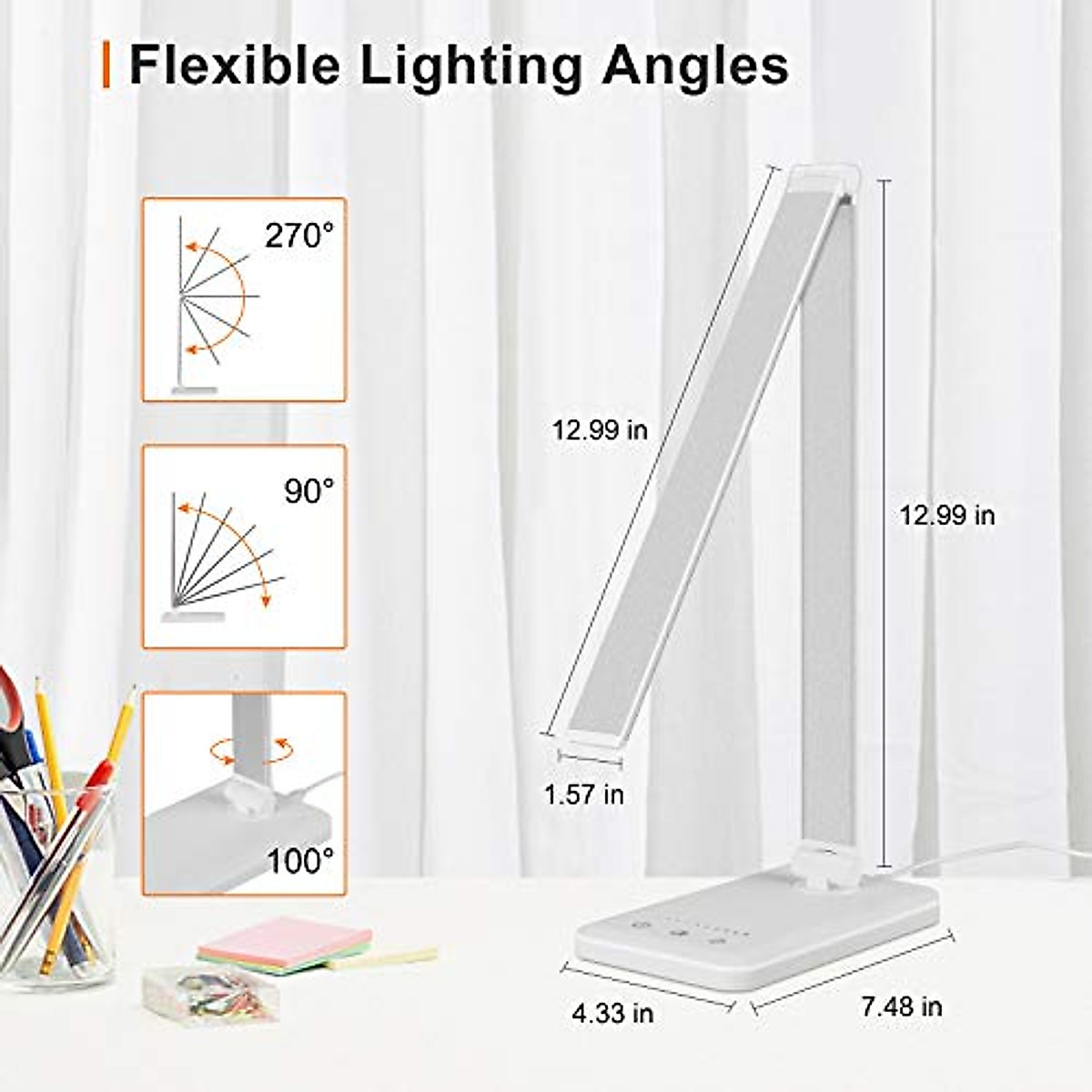 Linkstyle LED Desk Lamp, Table Light with USB Charging Port, Foldable Dimmable 5 Modes 10 Brightness Levels Touch Control Desk Light Auto Timer Eye Caring Book Reading Lamps for Home Office
