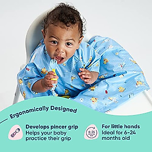 BIBaDO - Handi Toddler Cutlery, Food-Safe Toddler Utensils, Toddler Fork and Spoon Set, Toddler Eating Utensils for Babies 6 Months and Up, Attaches to Bibado Coverall Bib, Ducklings Pool Party