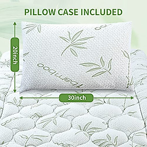Bamboo Mattress Topper with 1 Pillow Protector, Side Pocket, Waterproof Mattress Protector, Cooling Extra Thick Breathable Mattress Pad Cover,8-21” Deep Pocket- Queen