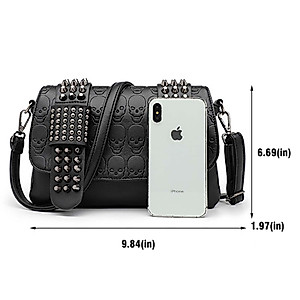 Gothic Shoulder Bag Steampunk Shoulder Messenger Bag Rivet Skull Shoulder Bag Harajuku Shoulder Bag (black)