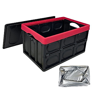 Sutekus Lidded Storage Bins Stackable 30L Storage Crates Collapsible Storage Box For Office Books Grocery Wardrobe (Black)