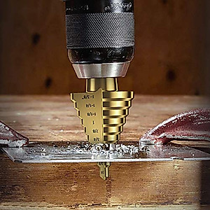 Trepot 5PCS HSS Titanium Step Drill Bit Set & Automatic Center Punch, High Speed Steel Drill Bits, Double Cutting Blades Design, 50 Sizes with Aluminum Case, Short Length Drill Bits Set