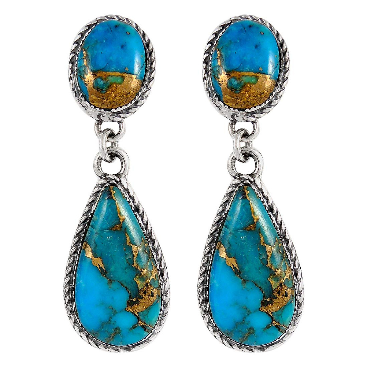 Turquoise Earrings Sterling Silver Copper-Infused Matrix Turquoise Jewelry (Bold Teardrops)