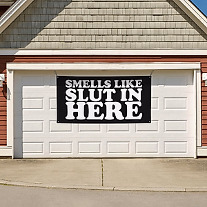 Haebfsl Smells Like Slut In Here Flags 24" X 47" Banner Wall Outdoor Hanging Flag With 4 Brass Grommets For College Dorm Room Decor