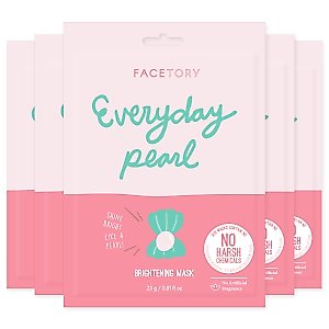 FACETORY K Beauty Face Mask Skin Care - Everyday PEARL Brightening Sheet Mask | Plant-Based with Pearl Essence (5 Pack)