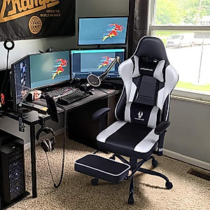 Fantasylab Gaming Chairs for Adults,Computer Chair with Massage Lumbar Support and Retractible Footrest, High Back Ergonomic Computer Chair,Adjustable Armrests and Backrest (Black)