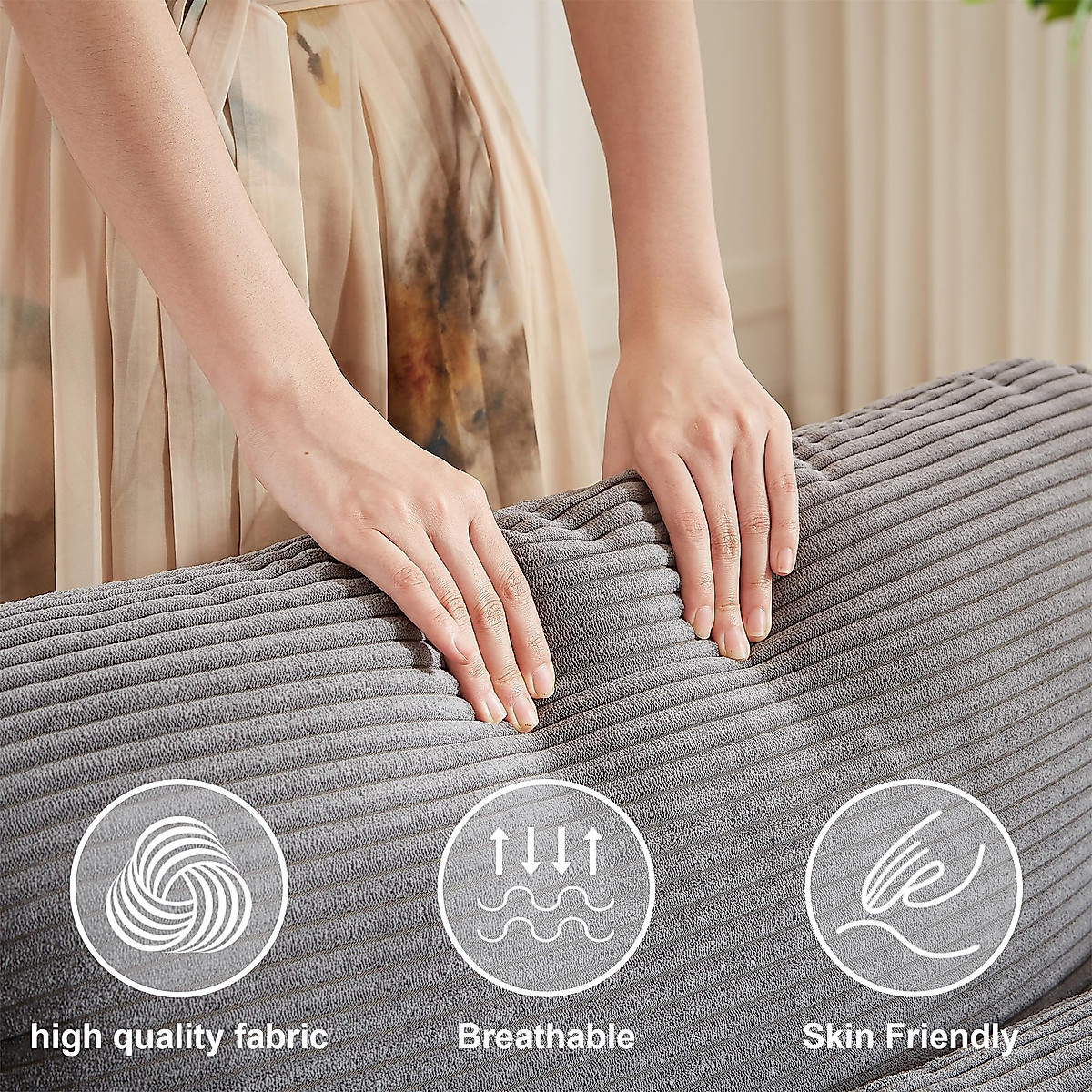 ATUMON 60" Corduroy Loveseat Sofa,Comfy Upholstered Leisure Lounge Chairs Single Sofa with 2 Waist Pillow for Bedroom,Living Room (Grey, 60" Corduroy Loveseat)