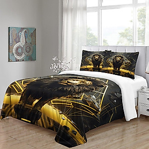 JALYKA Lion Comforter Cover for Teens Kids Girls Boys 3D Printed Animal Theme Duvet Cover Bedding Set Microfiber Quilt Cover 3 Pieces with Zipper with Pillowcases Twin（173x218cm）