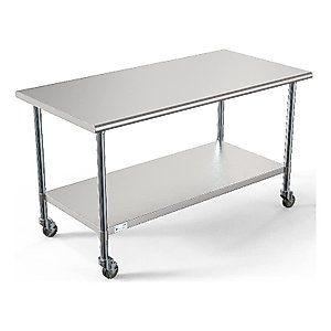 KoolMore Commercial 30” x 60” Stainless Steel Work Table Wheels Restaurant Home Use, Under Storage Shelf Food, Tools, Equipment, Hardware, Heavy Duty Metal Workspace (CT3060-18C), Silver, 30" x 60"