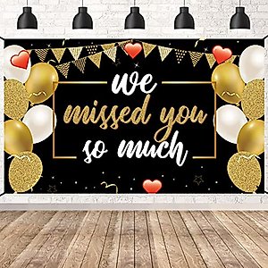Welcome Home Decorations We Missed You So Much Banner Backdrop, Black Gold Welcome Back Home Family Party Supplies, Patriotic Military Homecoming Army Deployment Returning Back Poster Decor