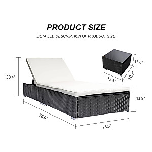 LHBcraft Outdoor PE Wicker Chaise Lounge Set, Patio Lounge Chairs, Rattan Adjustable Reclining Lounge Chairs with Cushions and Matching Storage Table (Two Chair + one Table)