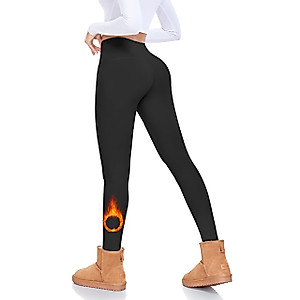 FULLSOFT Fleece Lined Leggings Women Tummy Control High Waisted Workout Winter Warm Soft Yoga Pants(Black,Small-Medium)