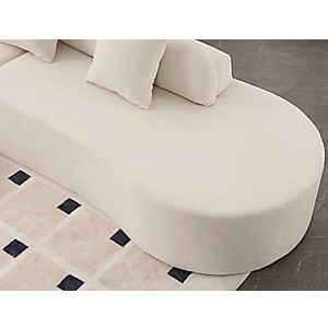 Tosaronia 130.5"*37" Modern Curved Combination Sofa with Terrycloth Fabric,3 Pillows Minimalist Sofa Couch for Primary Living Space, Living Room, Apartment, Office, Bedroom(Beige)