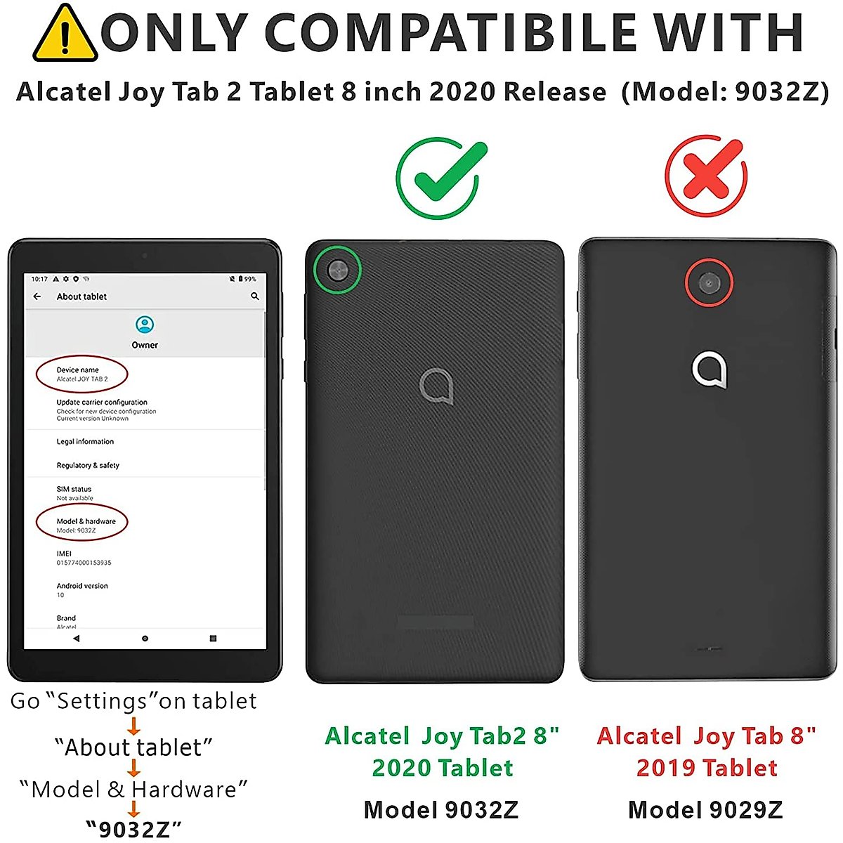 JSUSOU Case for Alcatel Joy Tab 2 with Tempered Glass Screen Protector | Heavy Duty Shockproof Kids Protectiv Case with Built-in Kickstand for Alcatel Joy Tab 2 8" Tablet (Model: 9032Z)| Black