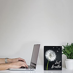 Maoerzai Just Breathe Wall Art Dandelion Sign, Wooden Box Sign Office Desk Decor, Rustic Farmhouse Home Decor for Bathroom Living Room Kitchen Sign. (6 X 8 X 1.2 inch, Black - Dandelion-3)