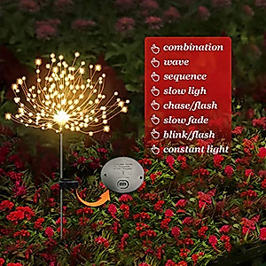 Havelock Outdoor Solar Garden Lights 2 Pack, 120 LED Solar Firework Light 8 Lighting Modes Decorative Stake Landscape Light Waterproof Copper Wire Light for Garden Pathway Party Decor(Warm White)