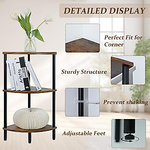 Ymesiyou 3 Tier Corner Shelf Stand, 28 Inch Rustic Industrial Corner Bookshelf, Storage Standing Shelf Unit, Plant Stand, Short Corner Table for Small Spaces in Living Room,Bedroom,Home Office