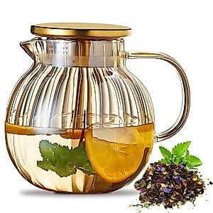 Saeifin Glass Teapot Stovetop Safe, Glass Tea Kettle 44oz/1300ml with Lid Perfect for Microwave Use, Handcrafted with Durable Borosilicate Glass and Stainless Steel Infuser, Ideal for Loose Leaf Tea