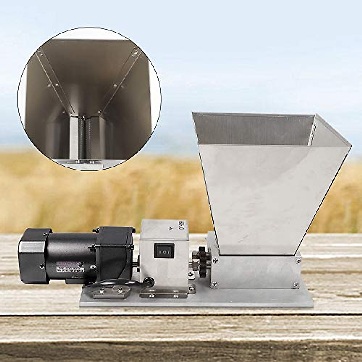 LOHISHILO 4L Electric Grain Grinder Mill Corn Grinder Barley Feed Malt Crusher Grain Mill Homebrew with Hopper 60W, 75 RPM, Steel Materialfor Rice, Corn, Grain, Coffee, Wheat