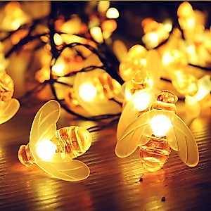 Solar Powered String Lights, 30 Cute Honeybee LED Lights, 15FT 8 Modes Starry Lights, Waterproof IP65 Fairy Decorative Lights for Outdoor, Wedding, Homes, Gardens, Patio, Party, (Warm White)