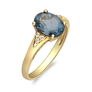 Gin & Grace 10K Yellow Gold Genuine London Blue Topaz Ring with Diamonds for Women | Ethically, authentically & organically sourced (Oval-Cut) Shaped London Blue Topaz Hand-Crafted Jewelry for her